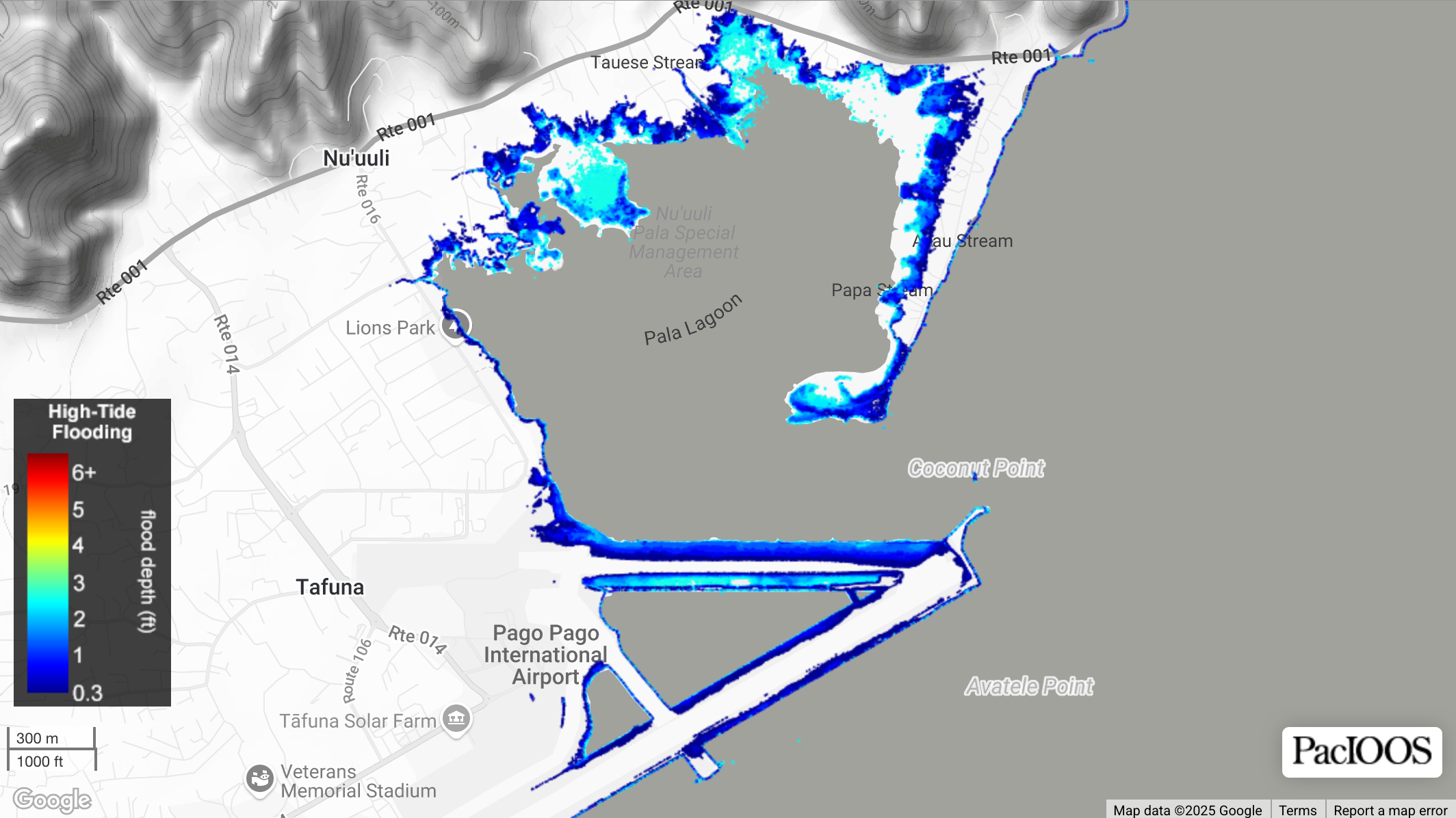 Sea Level Rise: American Samoa: High-Tide Flooding: 2080 Intermediate ...