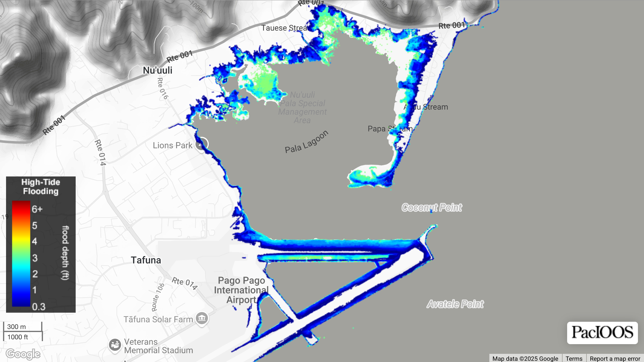 Sea Level Rise: American Samoa: Extreme High-Tide Flooding: 2040 Low ...